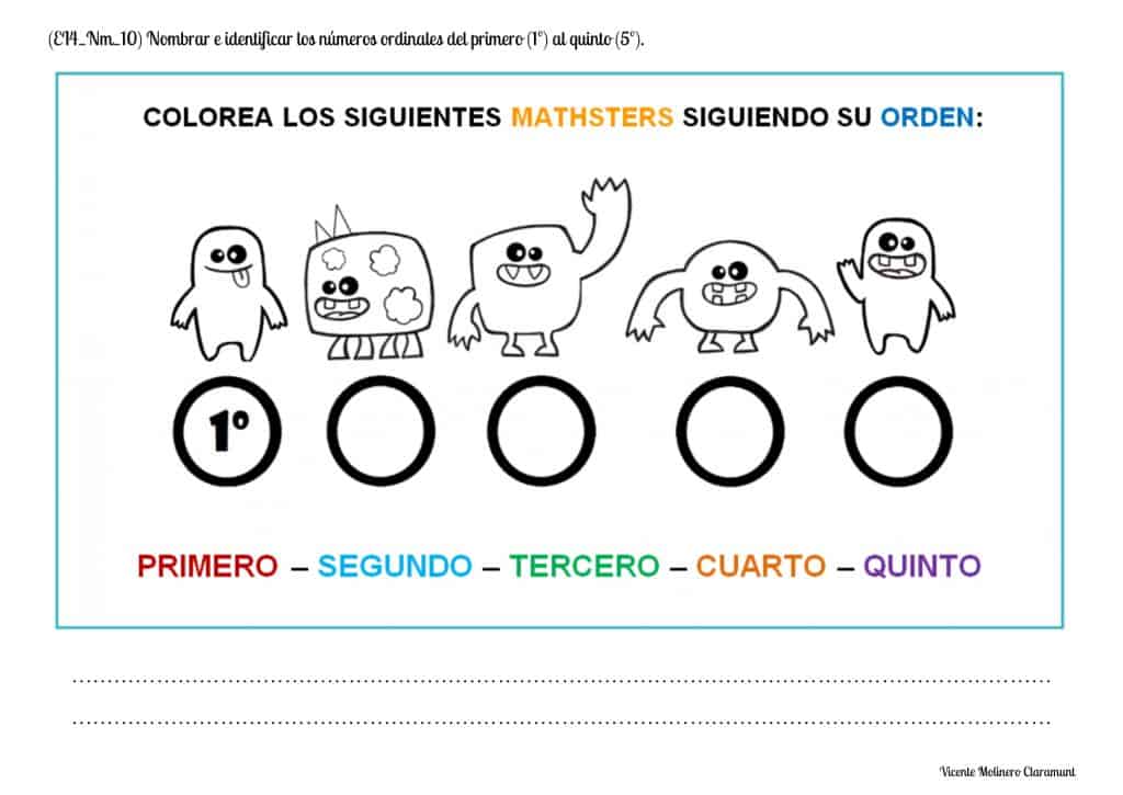 💙 NÚMEROS ORDINALES 💙 Educación Infantil 4 años