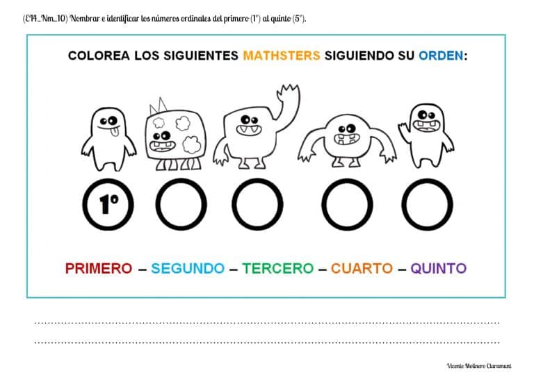 💙 NÚMEROS ORDINALES 💙 Educación Infantil 4 años