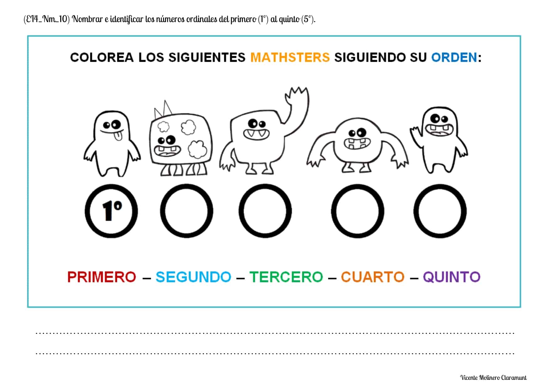 💙 NÚMEROS ORDINALES 💙 Educación Infantil 4 años