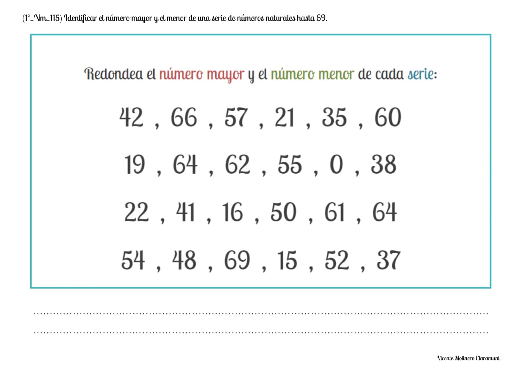 💙 NÚMEROS DEL 60 AL 70 💙 Primero de Educación Primaria (6 años)