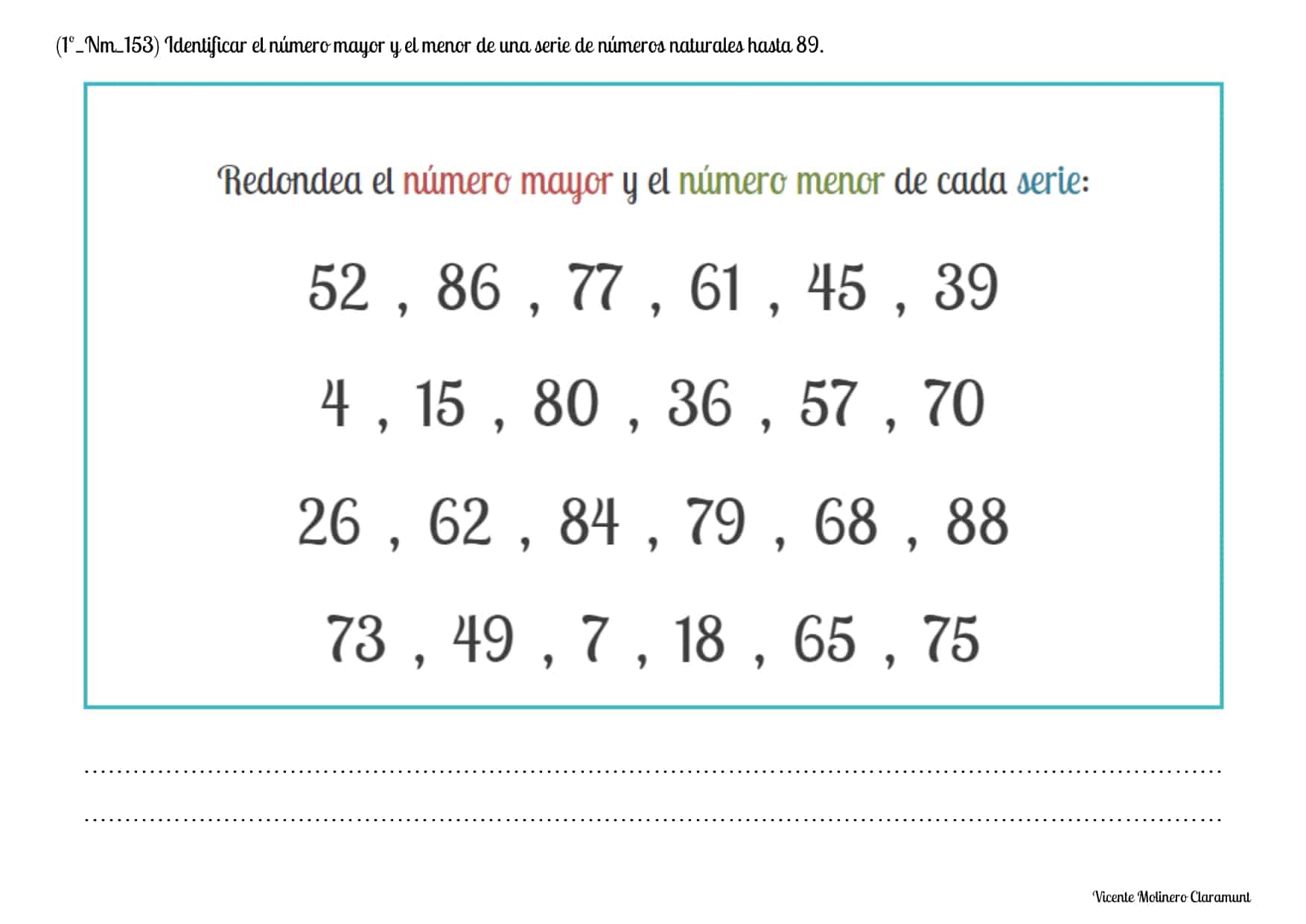 💙 NÚMEROS DEL 80 AL 90 💙 Primero de Educación Primaria (6 años)