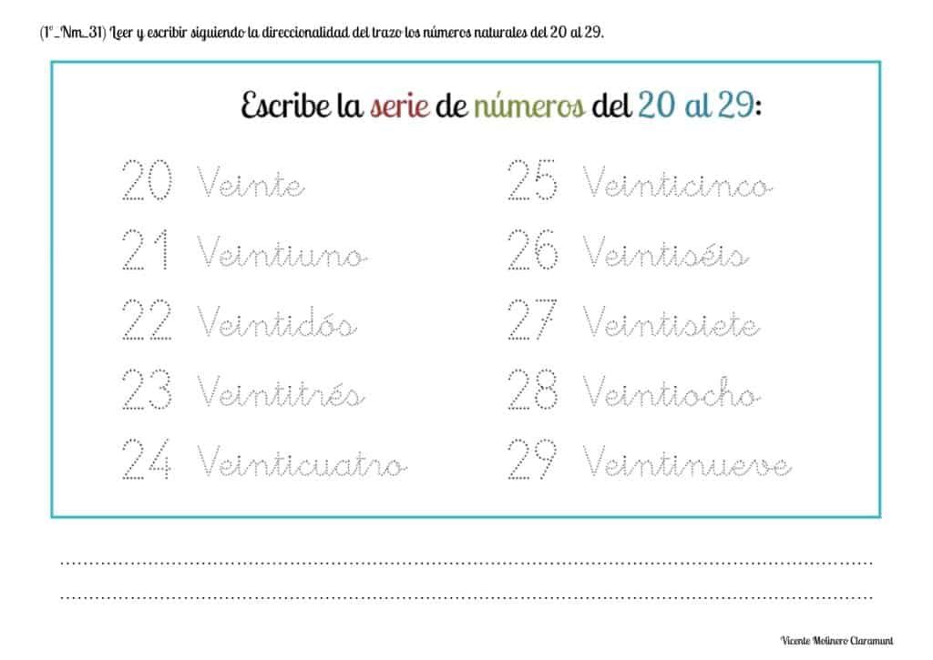 💙 NÚMEROS DEL 20 AL 30 💙 Primero de Educación Primaria (6 años)