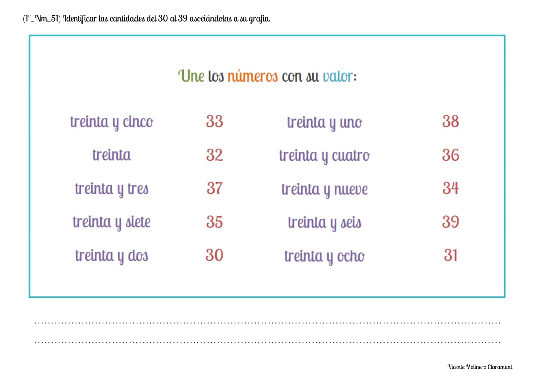 💙 NÚMEROS DEL 30 AL 40 💙 Primero de Educación Primaria (6 años)