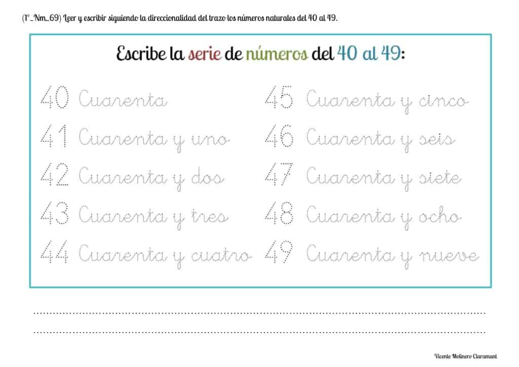 💙 NÚMEROS DEL 40 AL 50 💙 Primero de Educación Primaria (6 años)