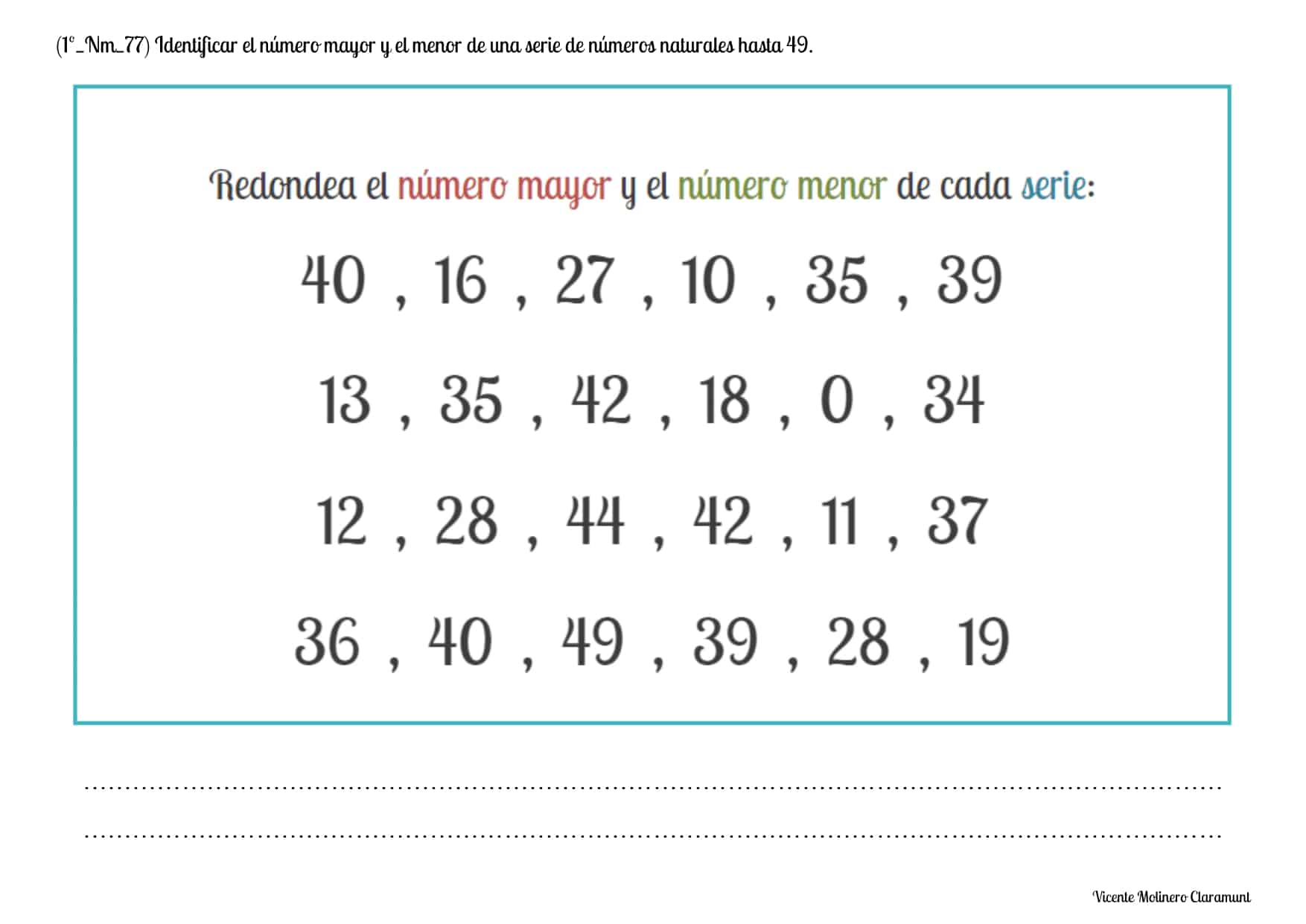 💙 NÚMEROS DEL 40 AL 50 💙 Primero de Educación Primaria (6 años)