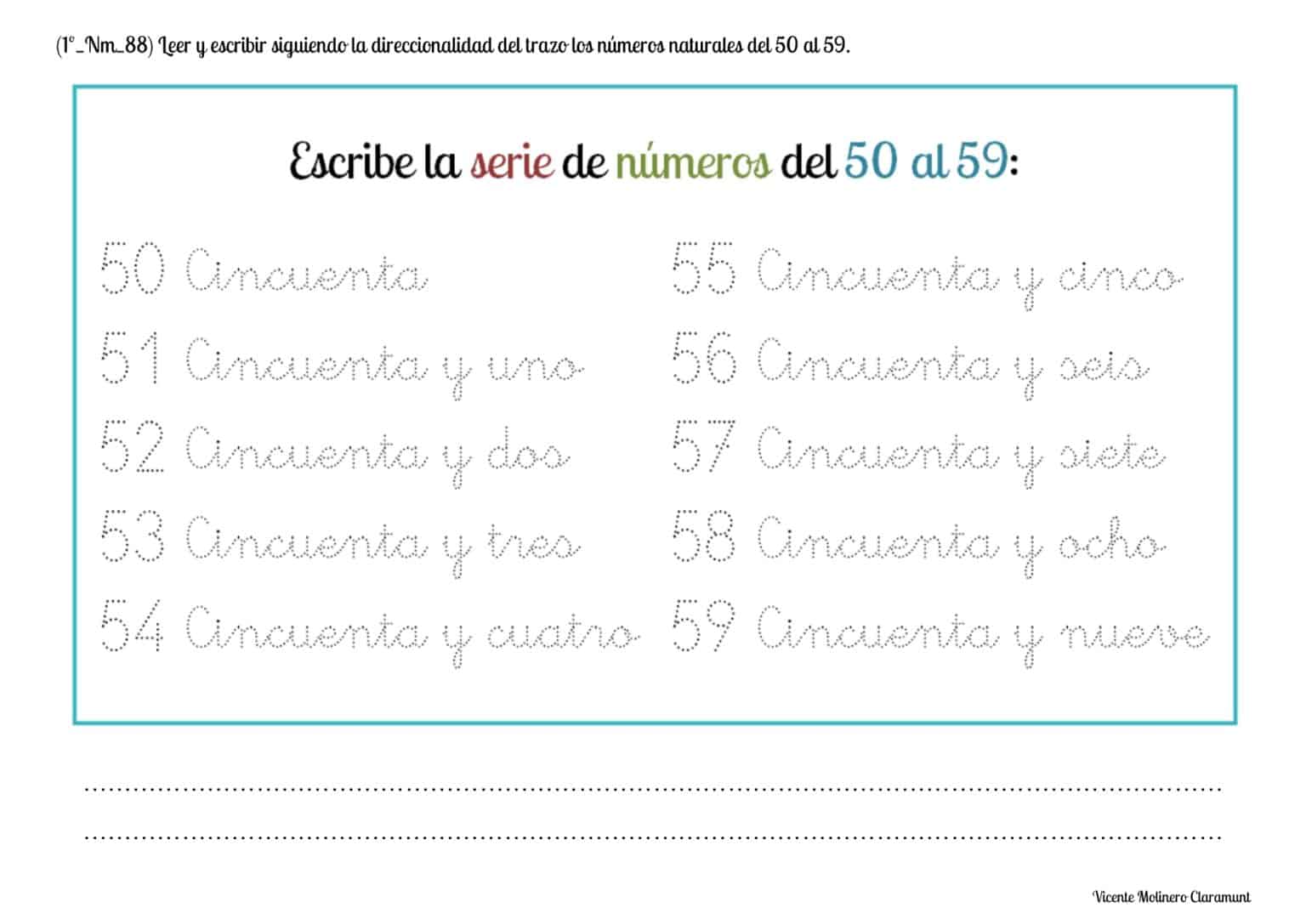 💙 NÚMEROS DEL 50 AL 60 💙 Primero de Educación Primaria (6 años)