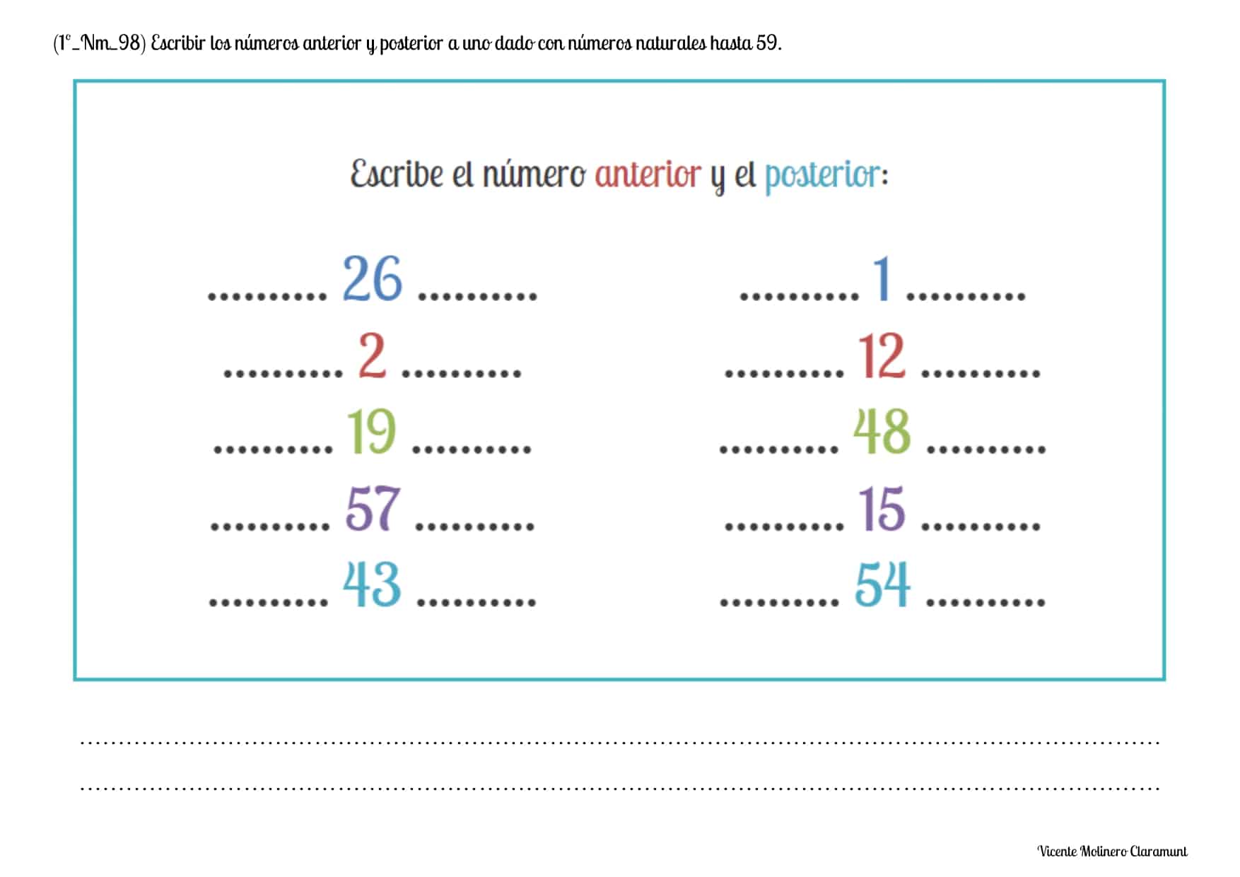 💙 NÚMEROS DEL 50 AL 60 💙 Primero de Educación Primaria (6 años)