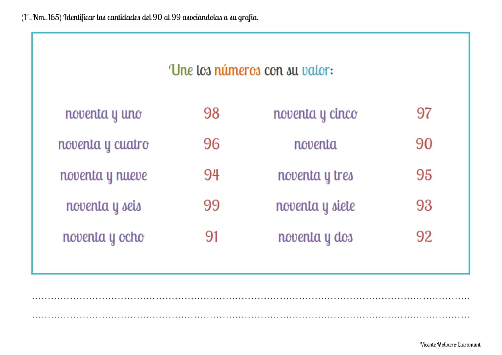 💙 NÚMEROS DE 0 A 99 💙 Primero de Educación Primaria (6 años)