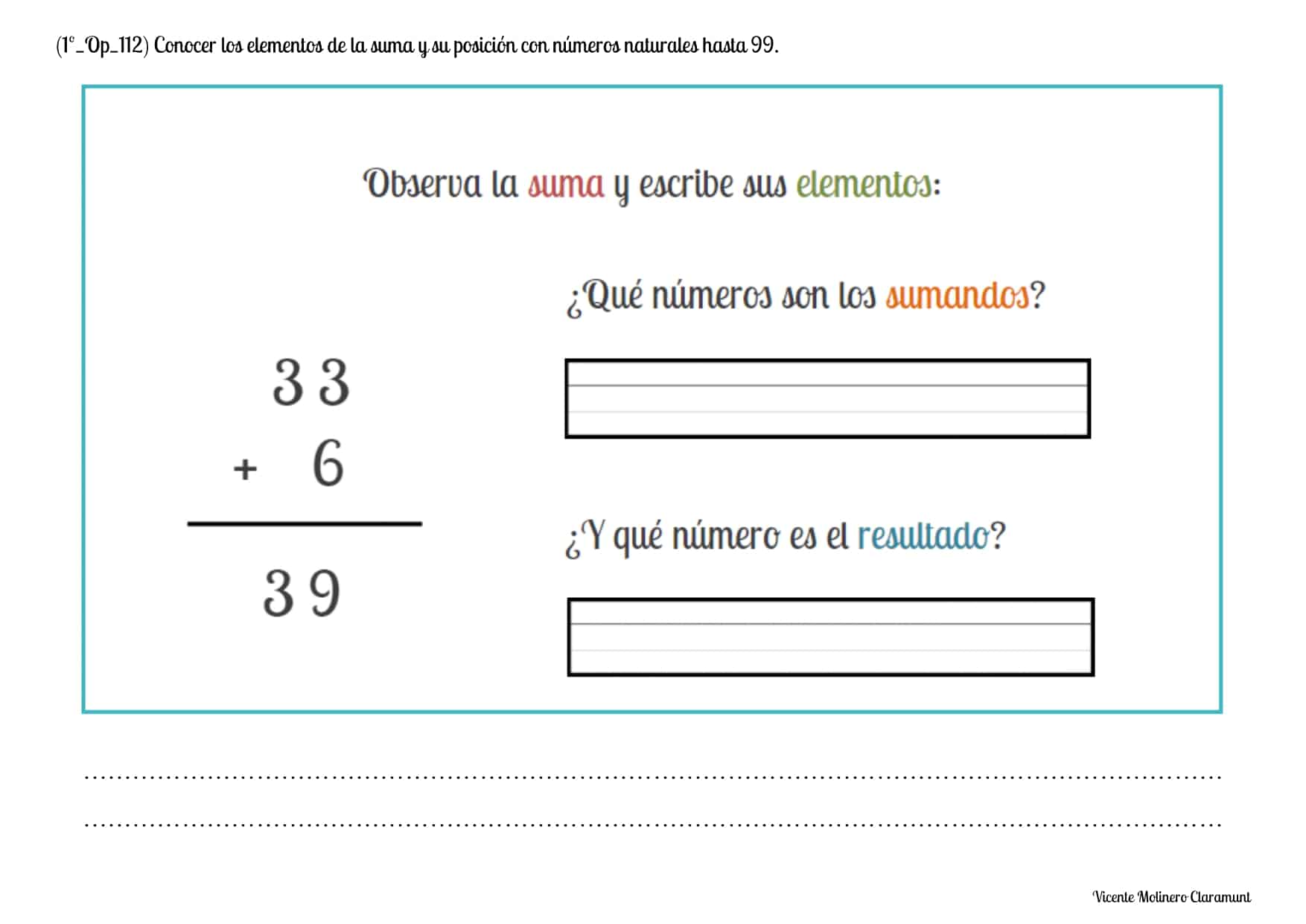 💙 SUMAR DEL 0 AL 99 💙 Primero de Educación Primaria (6 años)