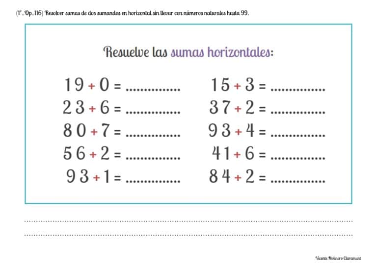 🔢 Sumar en Vertical con Números hasta 9 🔢 PDF