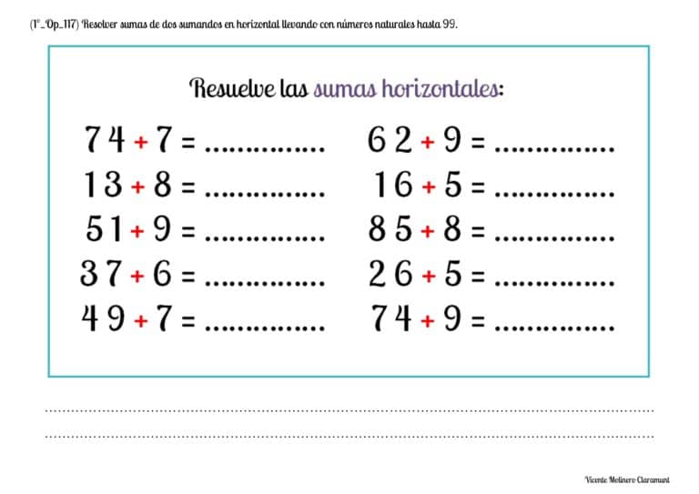 🔢 Sumar en Vertical con Números hasta 9 🔢 PDF