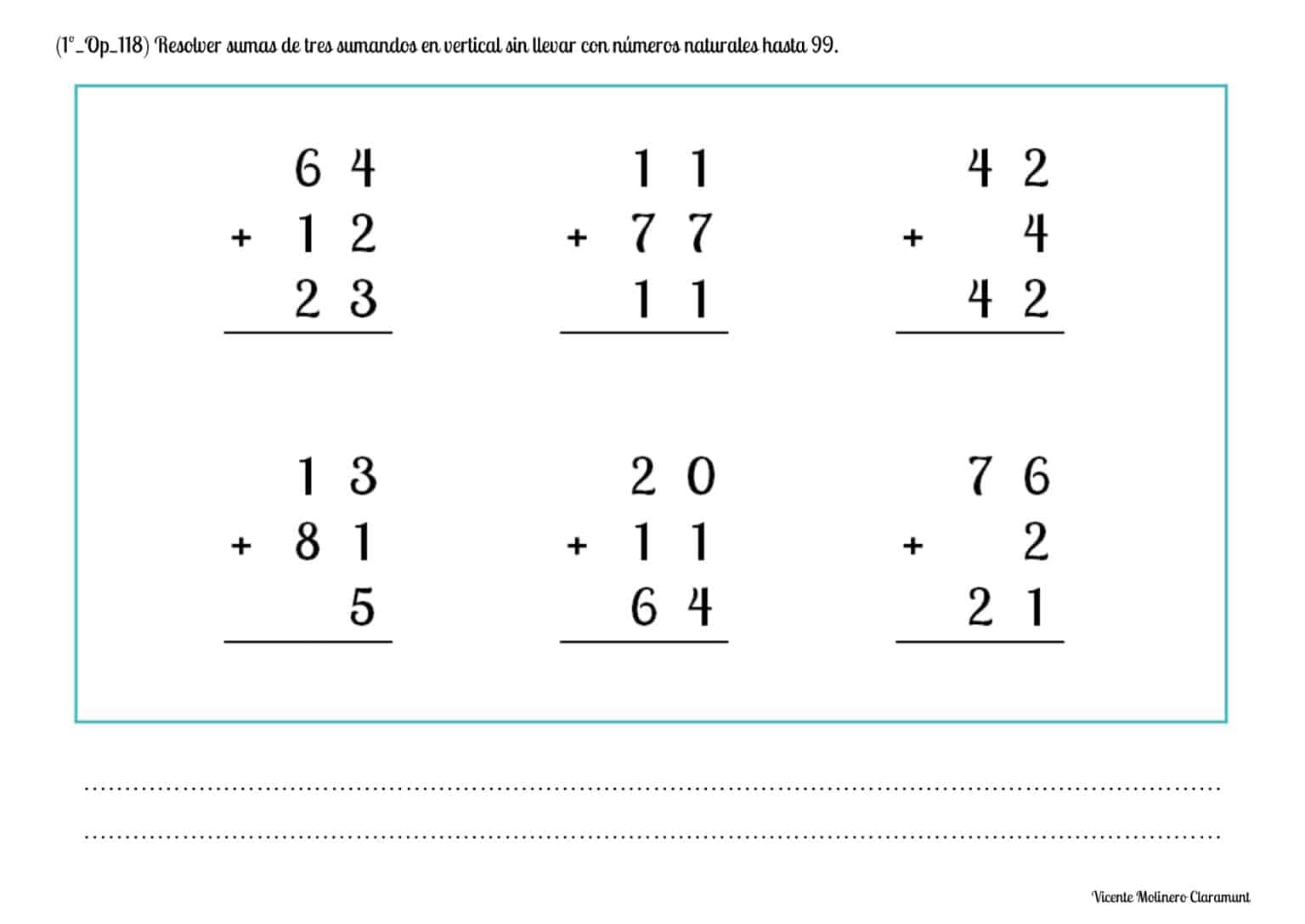 🔢 Sumar en Vertical con Números hasta 9 🔢 PDF