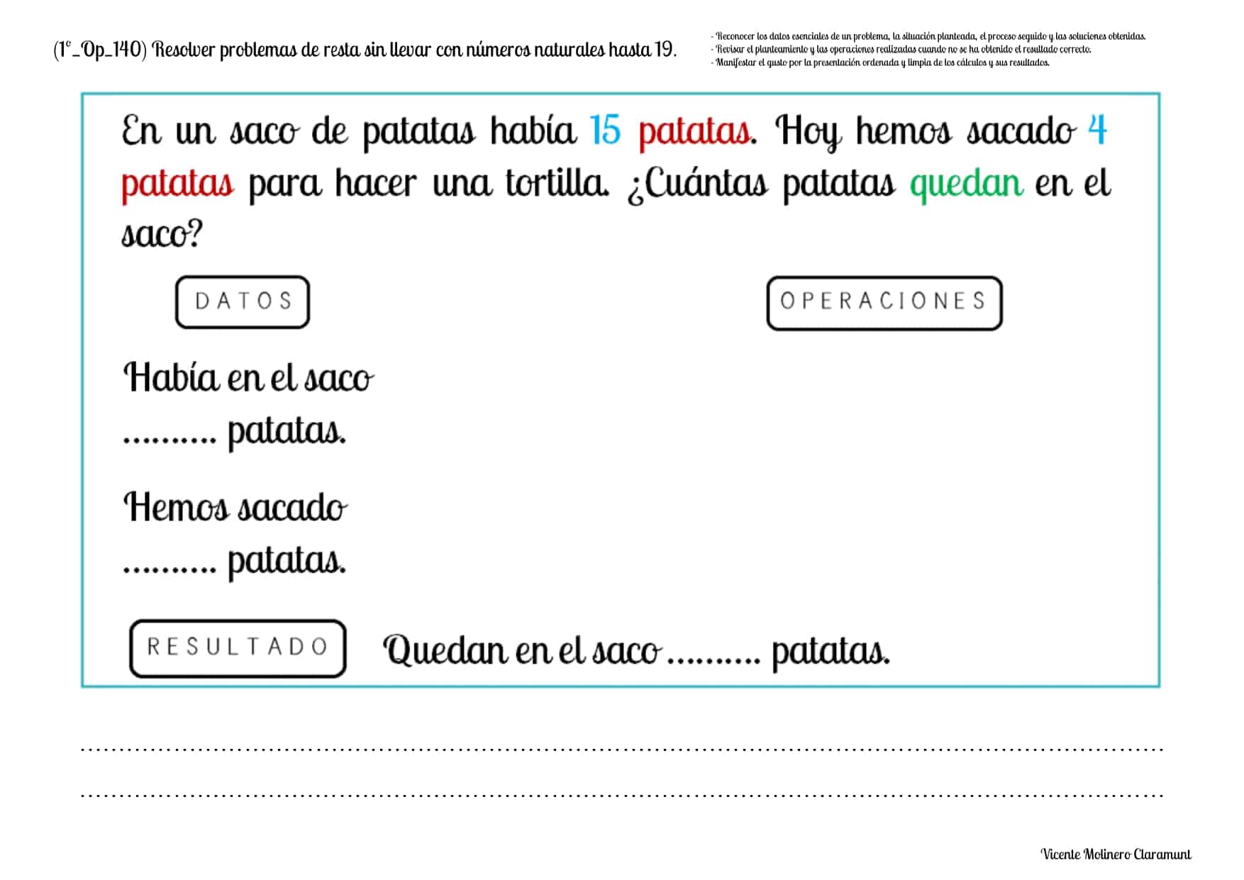 📚 Restar del 0 al 20 📚 1º Educación Primaria