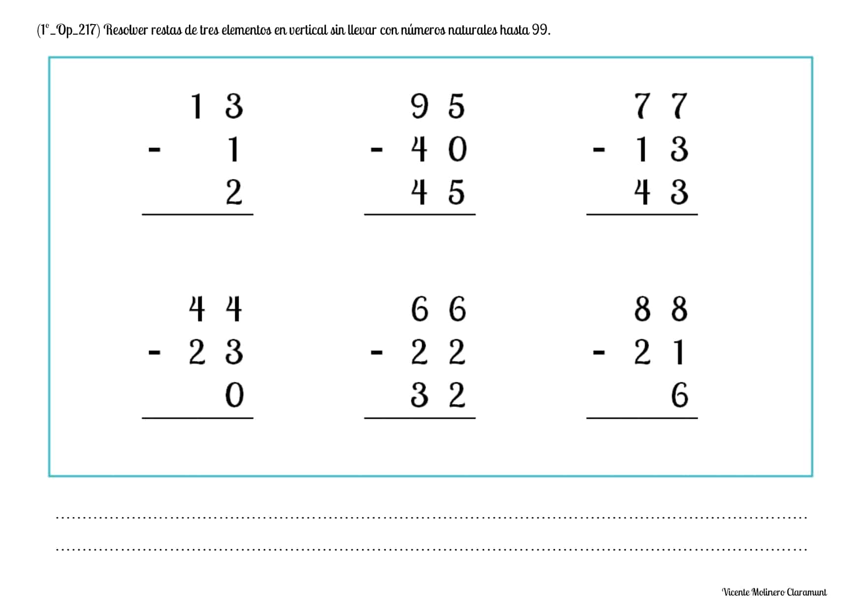 💙 RESTAR DEL 0 AL 99 💙 Primero de Educación Primaria (6 años)