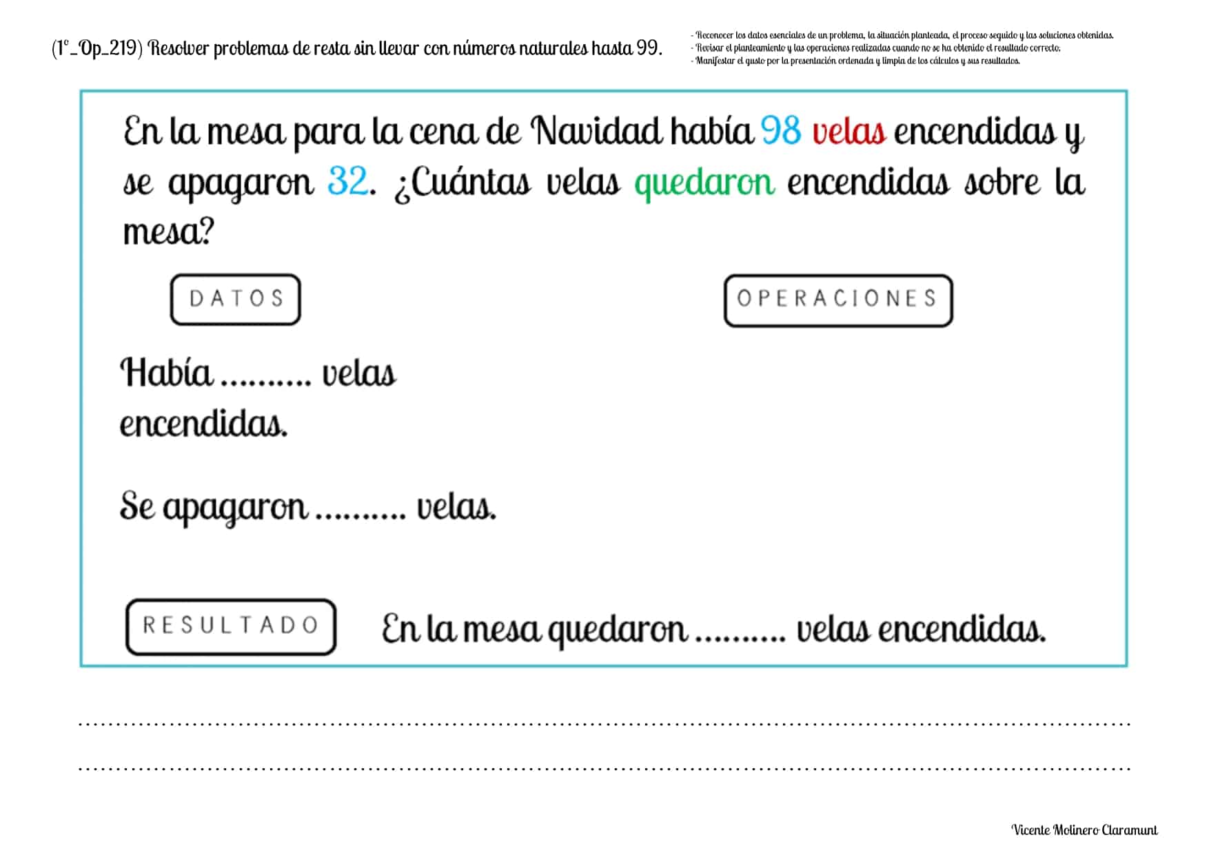 🔢 Problemas de Resta Sin Llevar con Números hasta 99 🔢 PDF