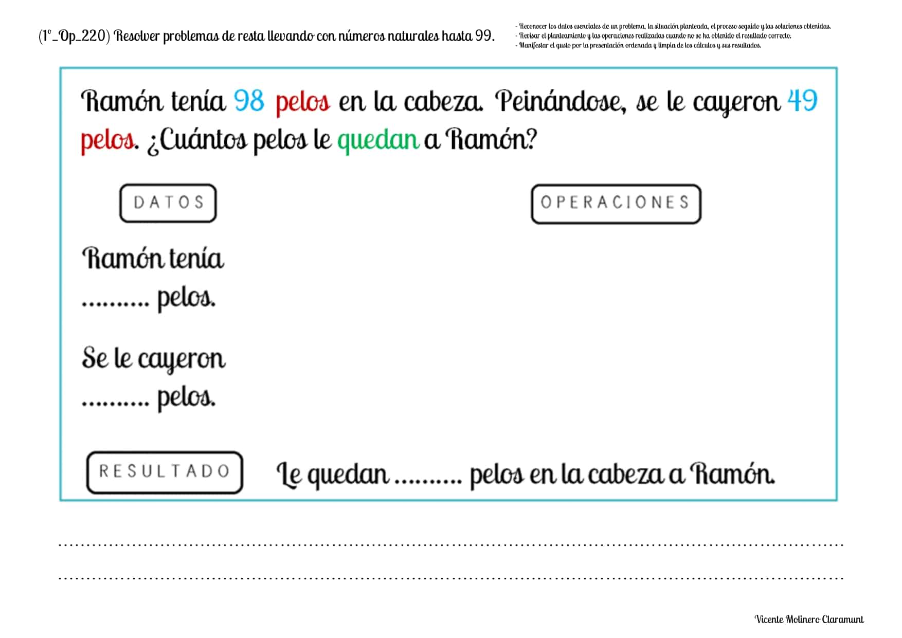 🔢 Problemas de Resta Llevando con Números hasta 99 🔢 PDF