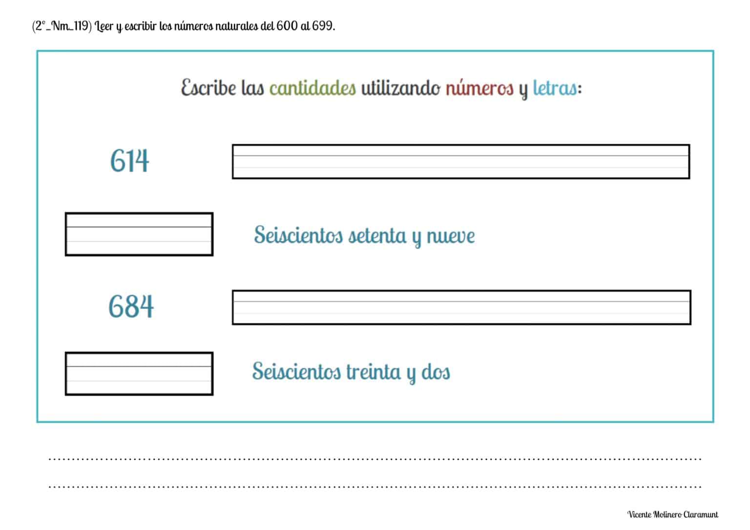 💙 NÚMEROS DE 600 A 699 💙 Segundo de Educación Primaria (7 años)