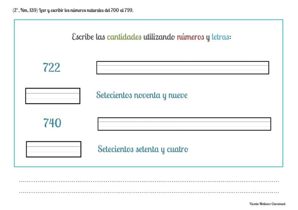 💙 NÚMEROS DE 700 A 799 💙 Segundo de Educación Primaria (7 años)