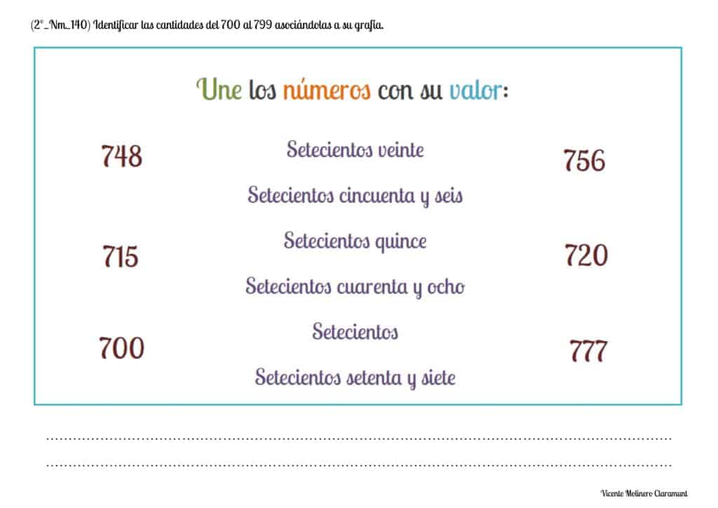 💙 NÚMEROS DE 700 A 799 💙 Segundo de Educación Primaria (7 años)