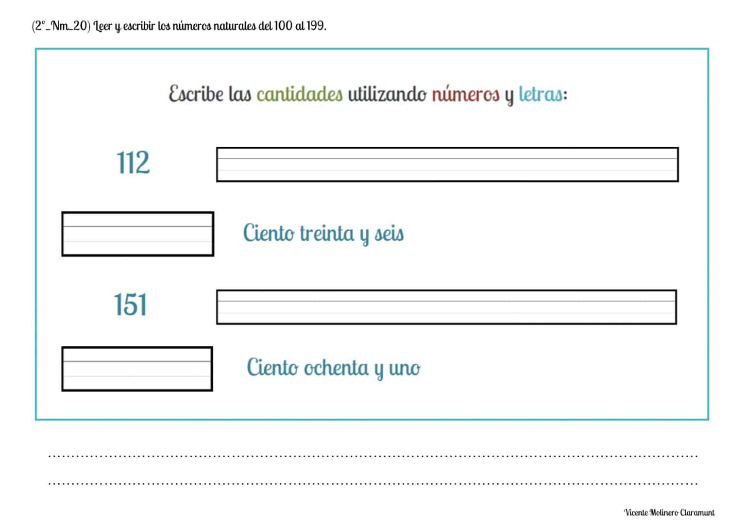 💙 NÚMEROS DE 100 A 199 💙 Segundo de Educación Primaria (7 años)