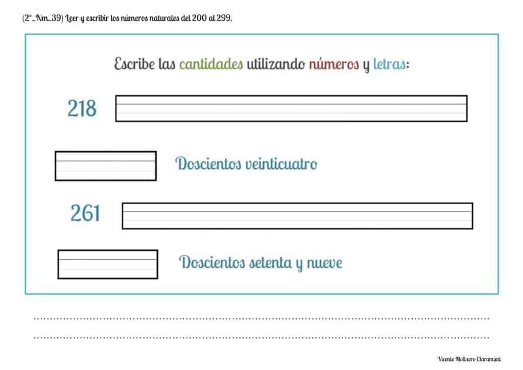 💙 NÚMEROS DE 200 A 299 💙 Segundo de Educación Primaria (7 años)