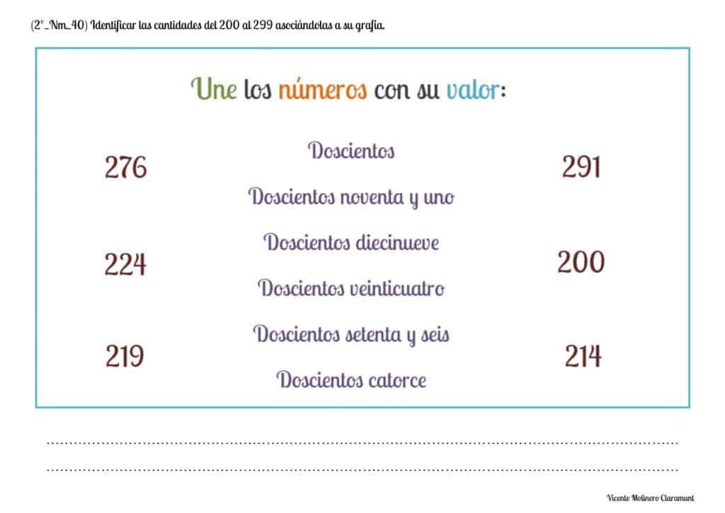 💙 NÚMEROS DE 200 A 299 💙 Segundo de Educación Primaria (7 años)