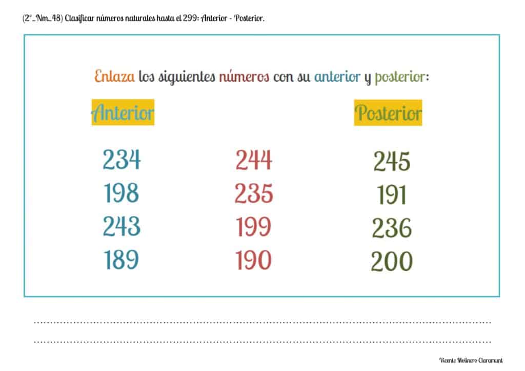 💙 NÚMEROS DE 200 A 299 💙 Segundo de Educación Primaria (7 años)