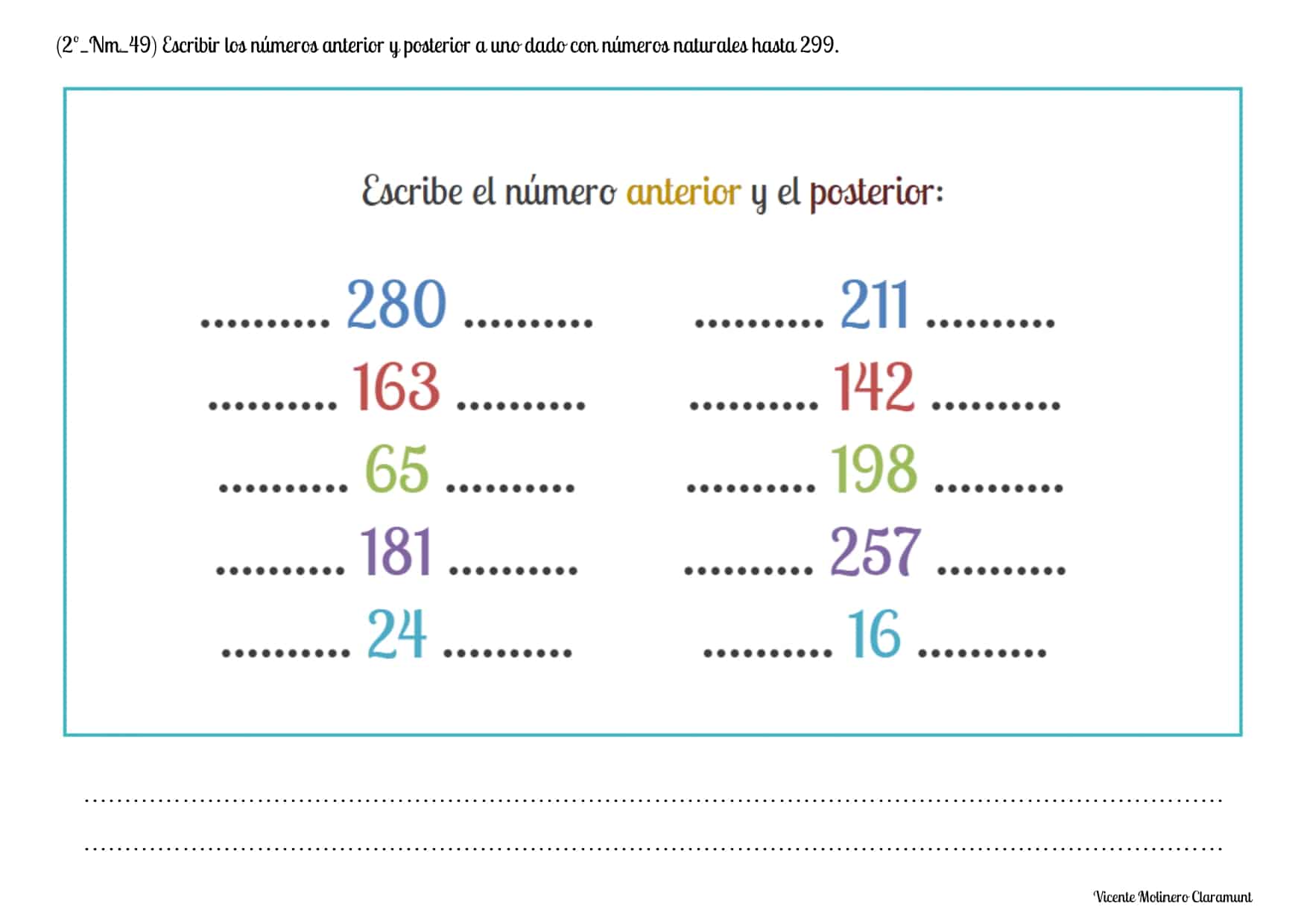 💙 NÚMEROS DE 200 A 299 💙 Segundo de Educación Primaria (7 años)