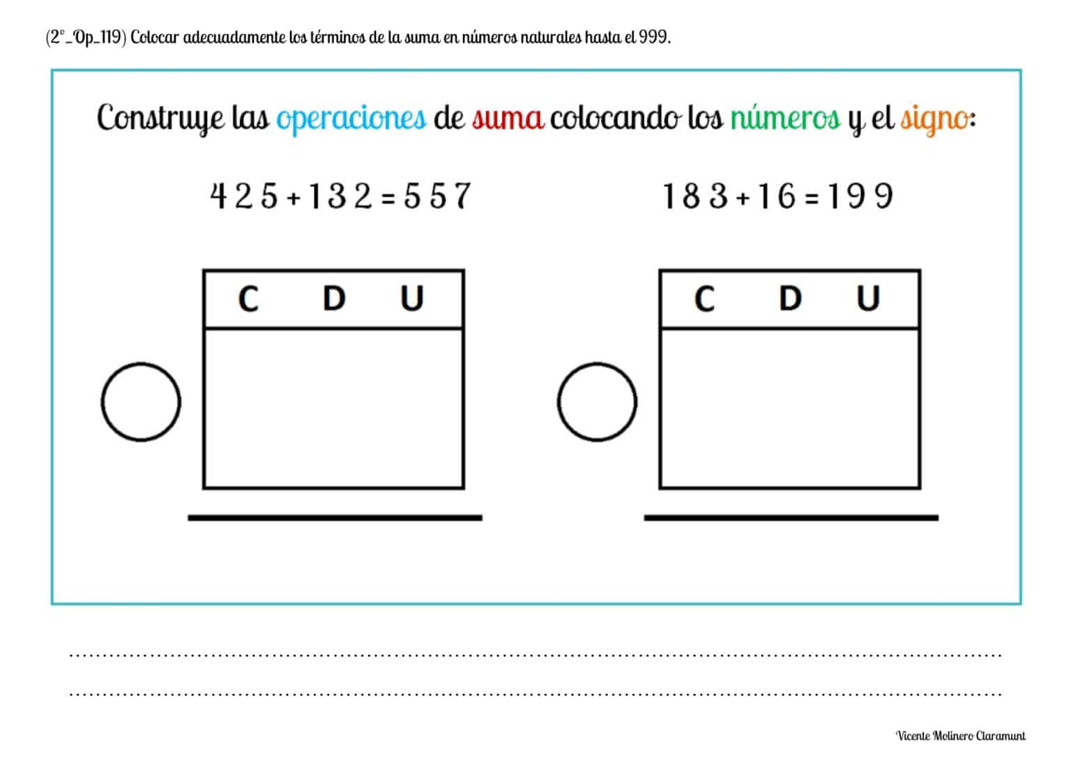 🔢 Sumar en Vertical con Números hasta 9 🔢 PDF