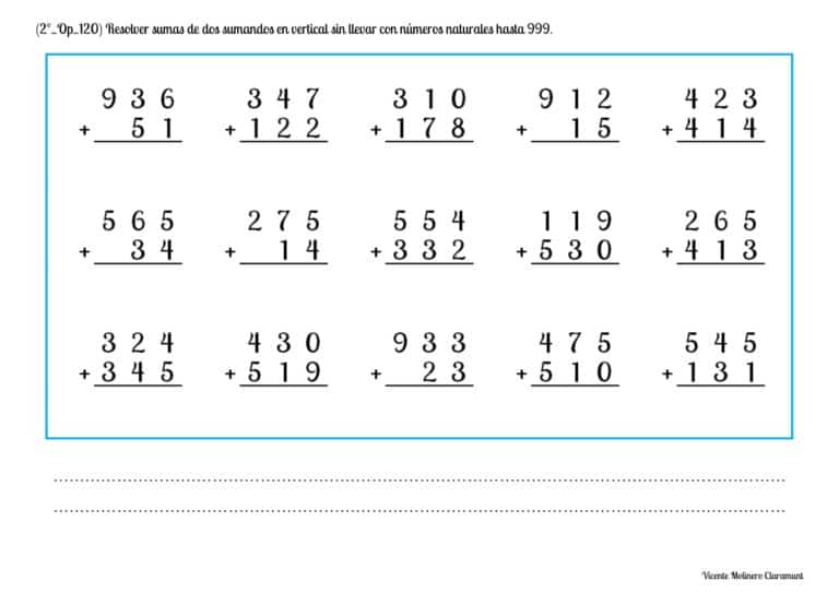 🔢 Sumar en Vertical con Números hasta 9 🔢 PDF