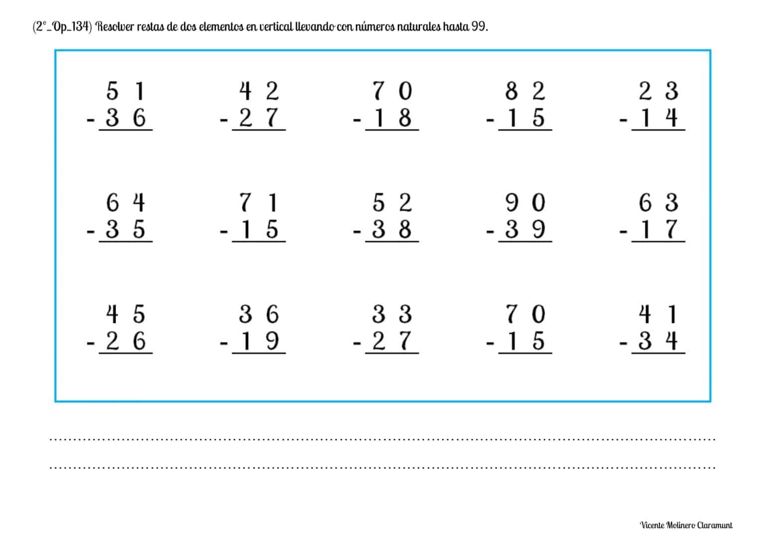 💙 RESTAR DEL 0 AL 99 💙 Segundo de Educación Primaria (7 años)