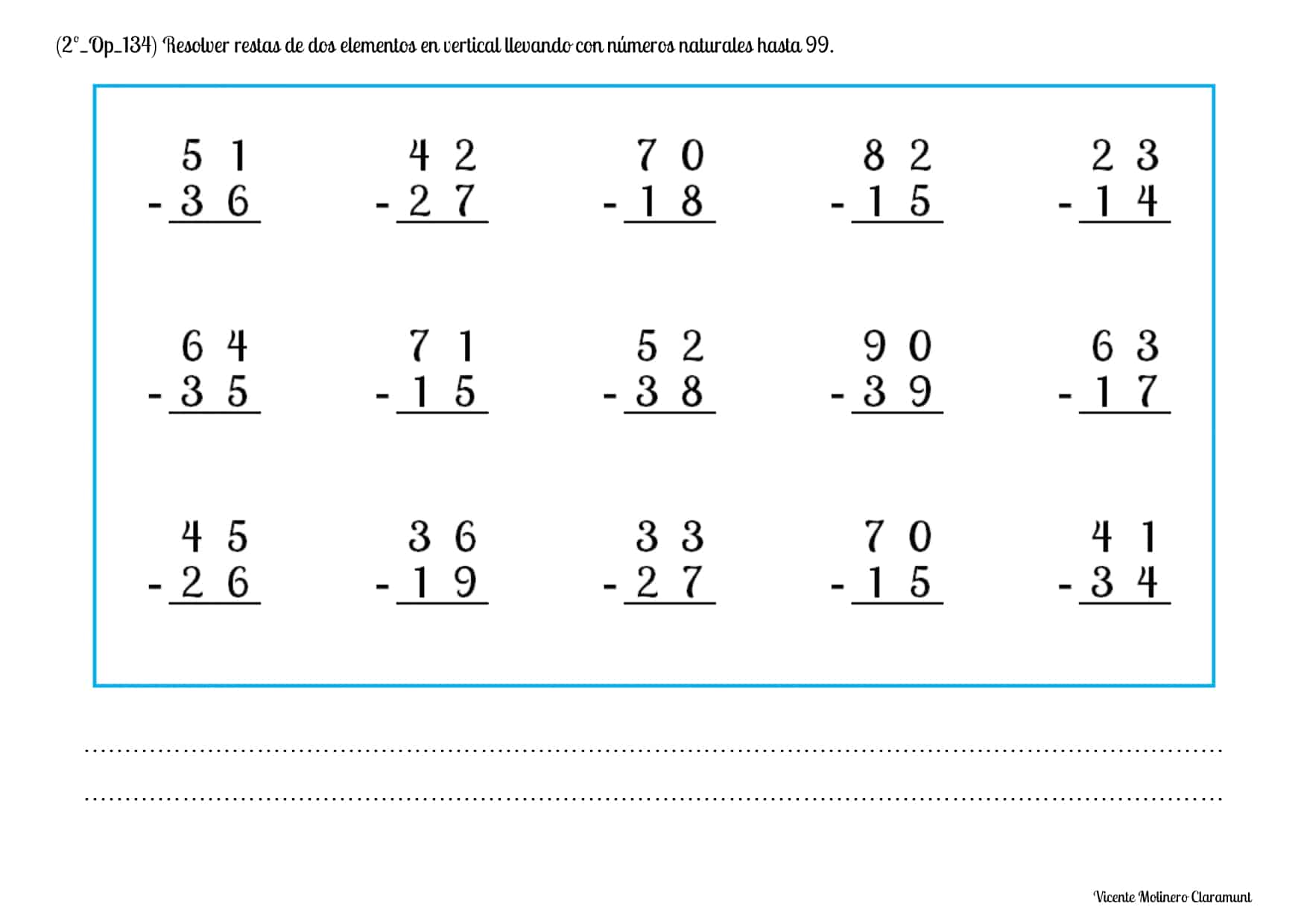 💙 RESTAR DEL 0 AL 99 💙 Segundo de Educación Primaria (7 años)