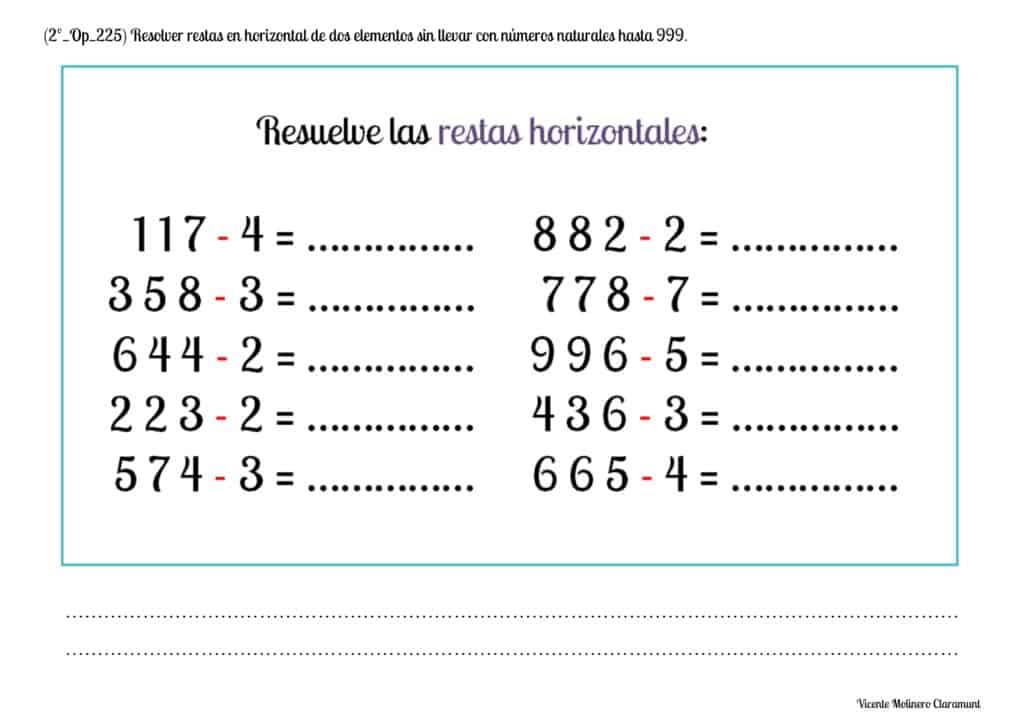 💙 RESTAR DEL 0 AL 999 💙 Segundo de Educación Primaria (7 años)