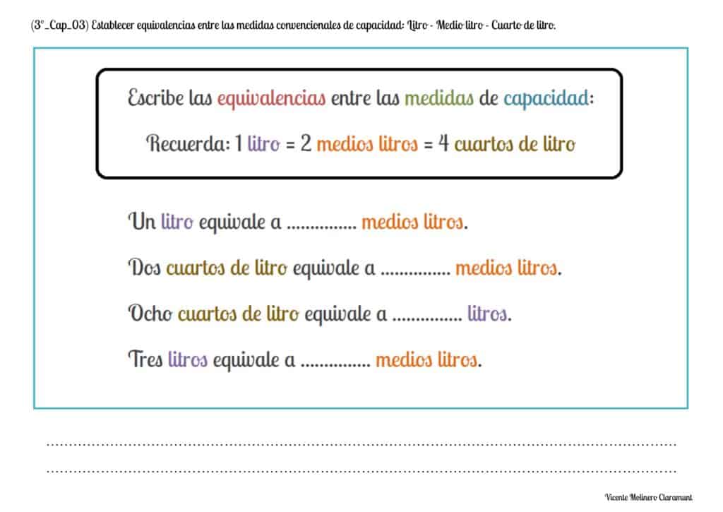 💙 MEDIDAS DE CAPACIDAD 💙 Tercero Educación Primaria (8 años)
