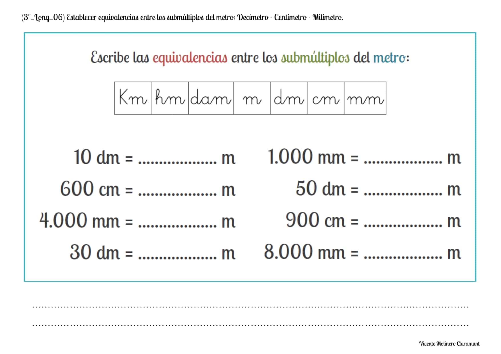 💙 MEDIDAS DE LONGITUD 💙 Tercero Educación Primaria (8 años)