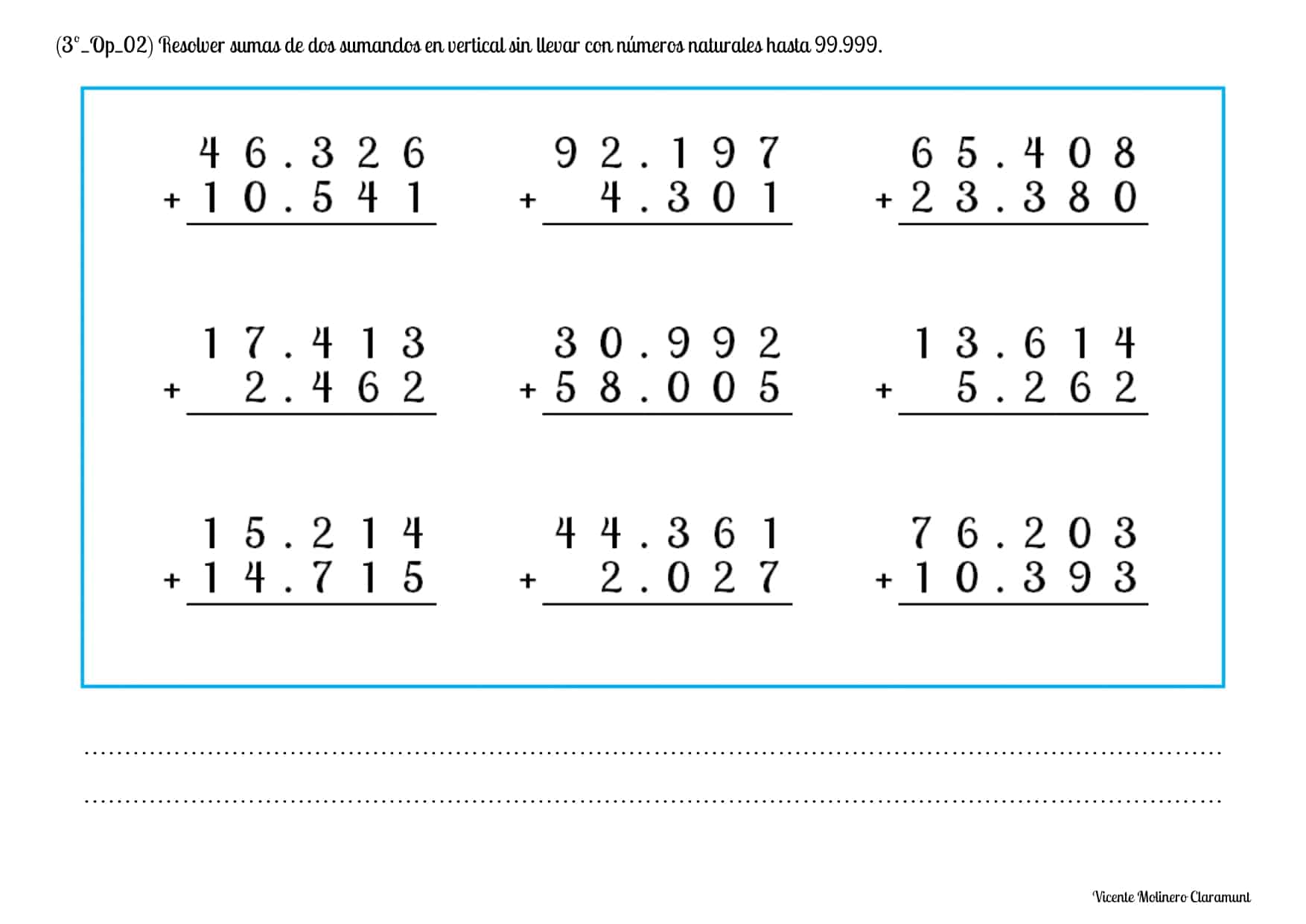 💙 SUMAR DEL 0 AL 99.999 💙 Tercero de Educación Primaria (8 años)