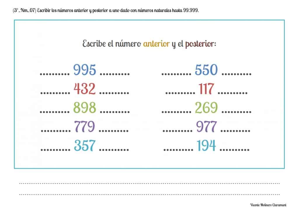 NÚMEROS DEL 0 AL 99.999 Tercero Educación Primaria (8 años)