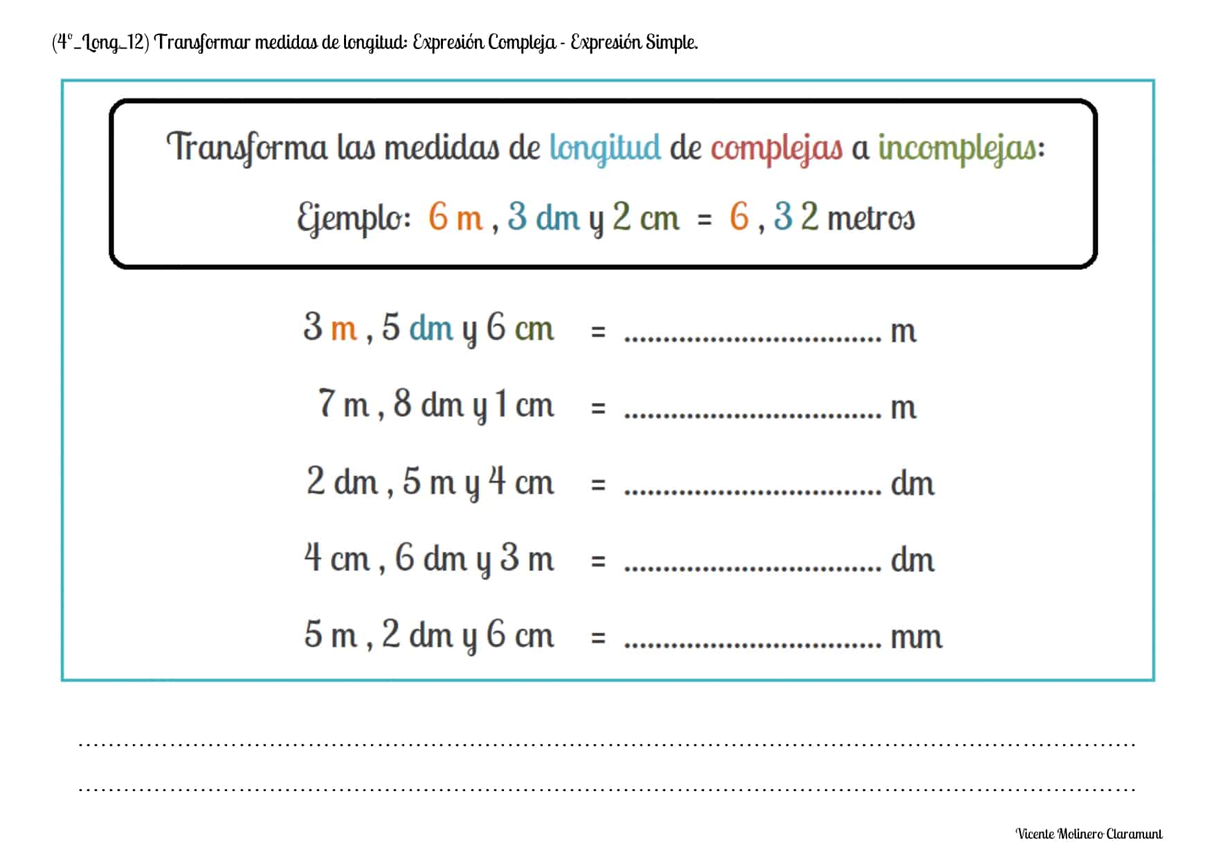 💙 MEDIDAS DE LONGITUD 💙 Cuarto Educación Primaria (9 años)