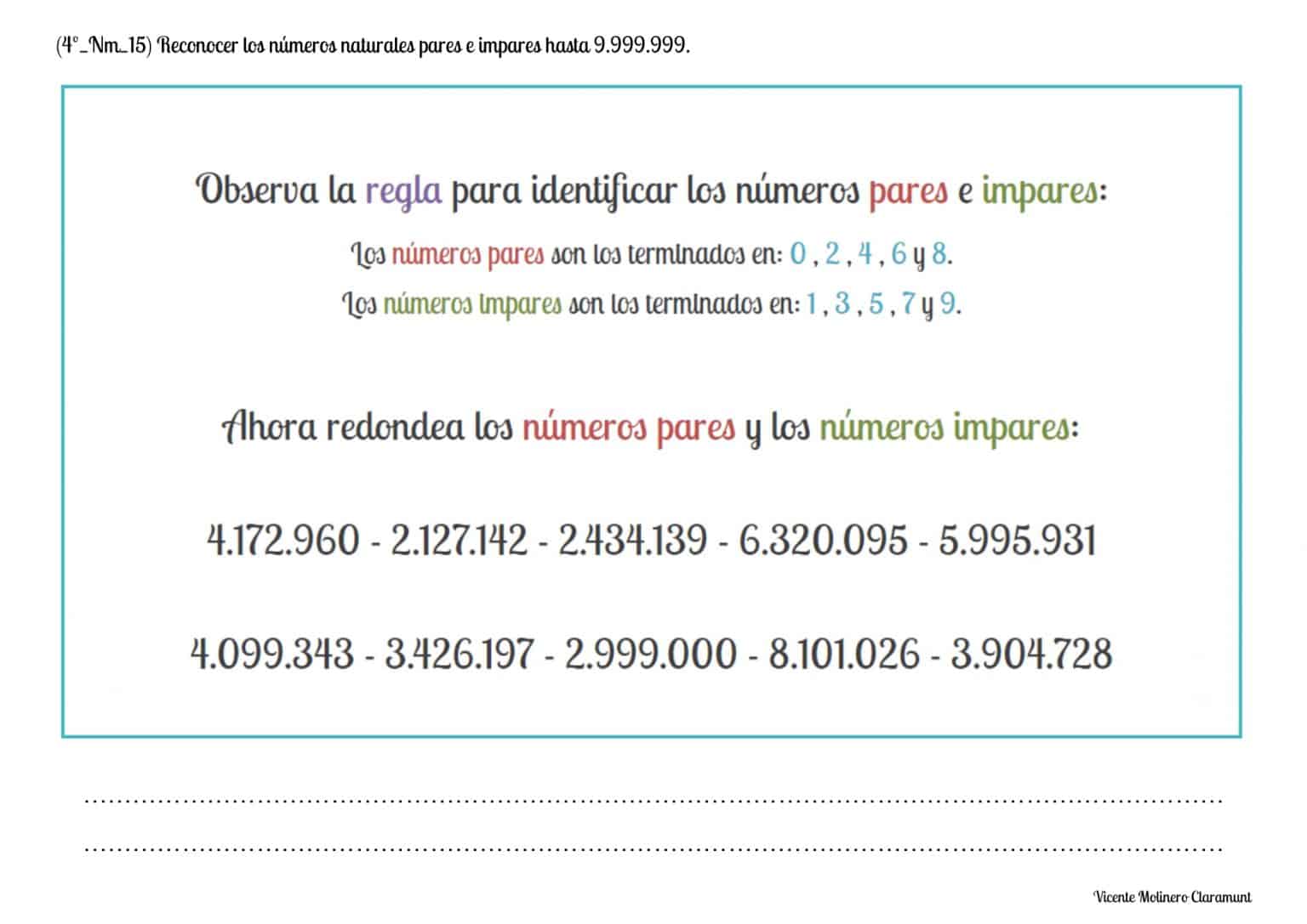 💙 NÚMEROS DEL 0 AL 9.999.999 💙 Cuarto Educación Primaria (9 años)
