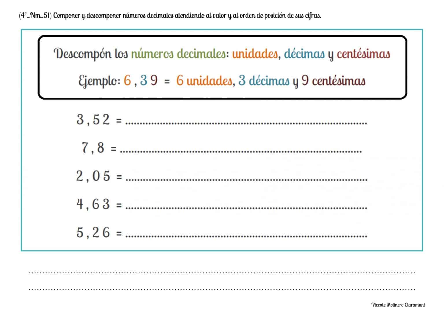💙 NÚMEROS DECIMALES 💙 Tercero Educación Primaria