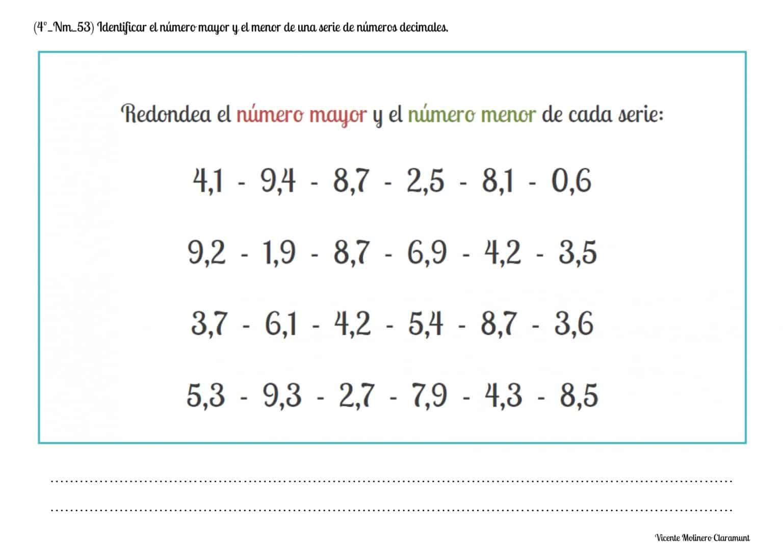 💙 NÚMEROS DECIMALES 💙 Cuarto Educación Primaria (9 años)