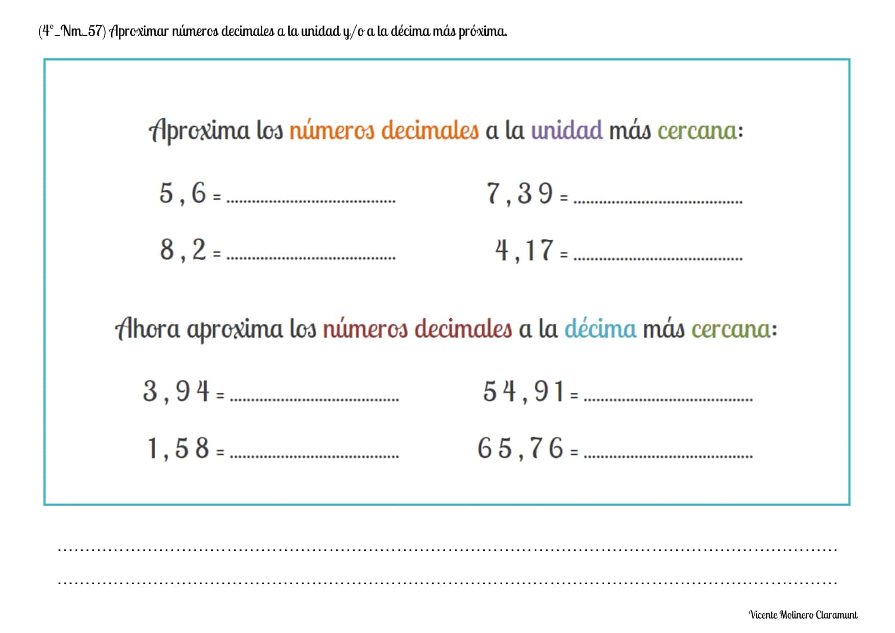 🔢 Aproximar Decimales a la Unidad y Décima 🔢 PDF