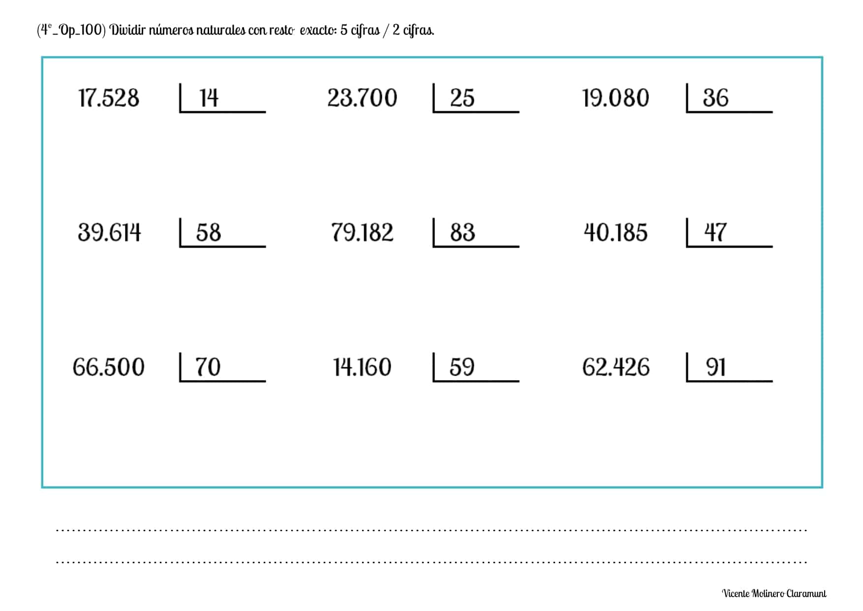 💙 DIVISIÓN POR 2 CIFRAS 💙 Cuarto de Educación Primaria (9 años)