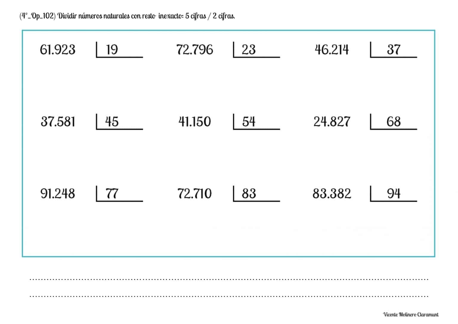 💙 DIVISIÓN POR 2 CIFRAS 💙 Cuarto de Educación Primaria (9 años)