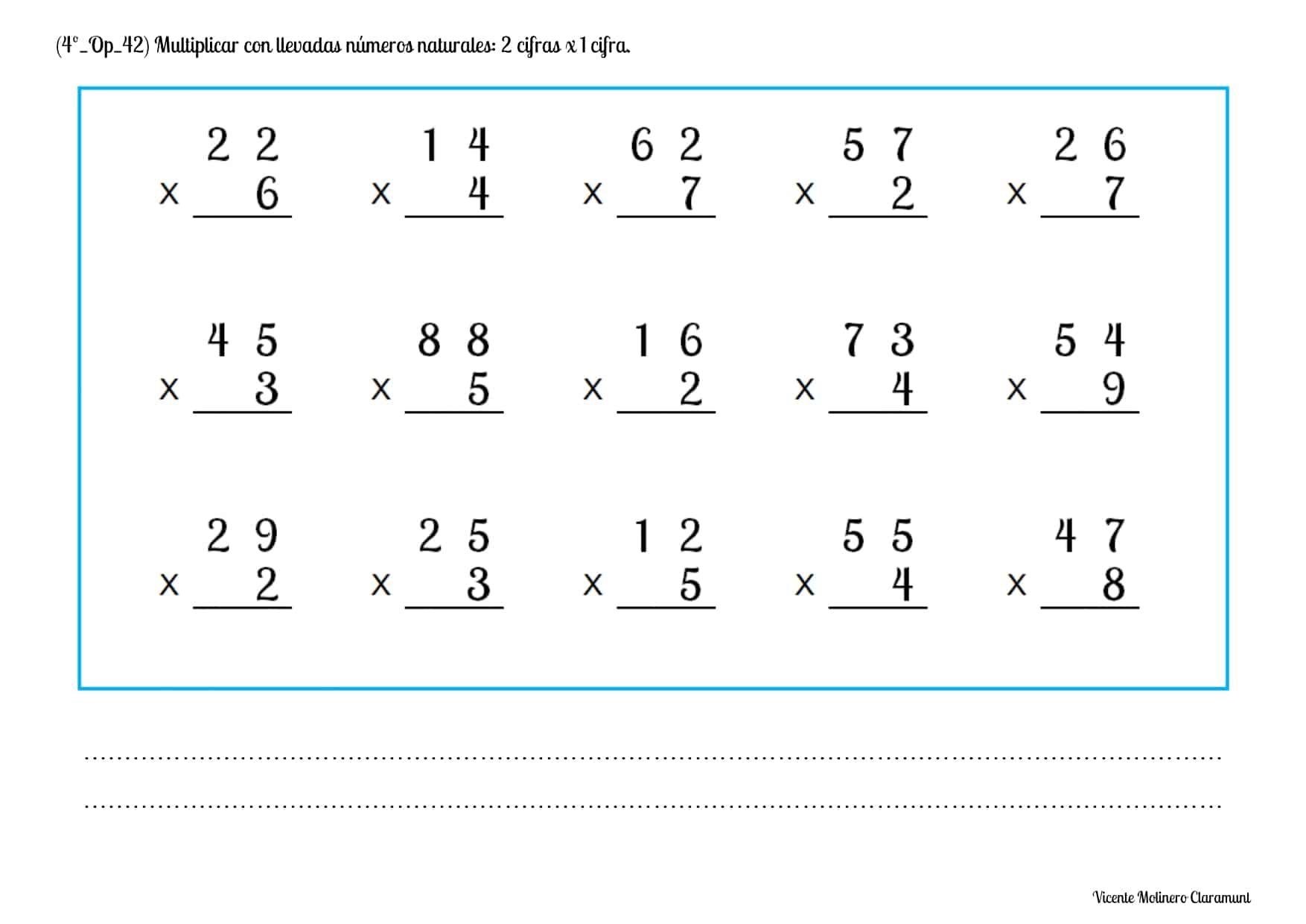 Hojas De Trabajo De Multiplicación De Dos Dígitos De Matemáticas