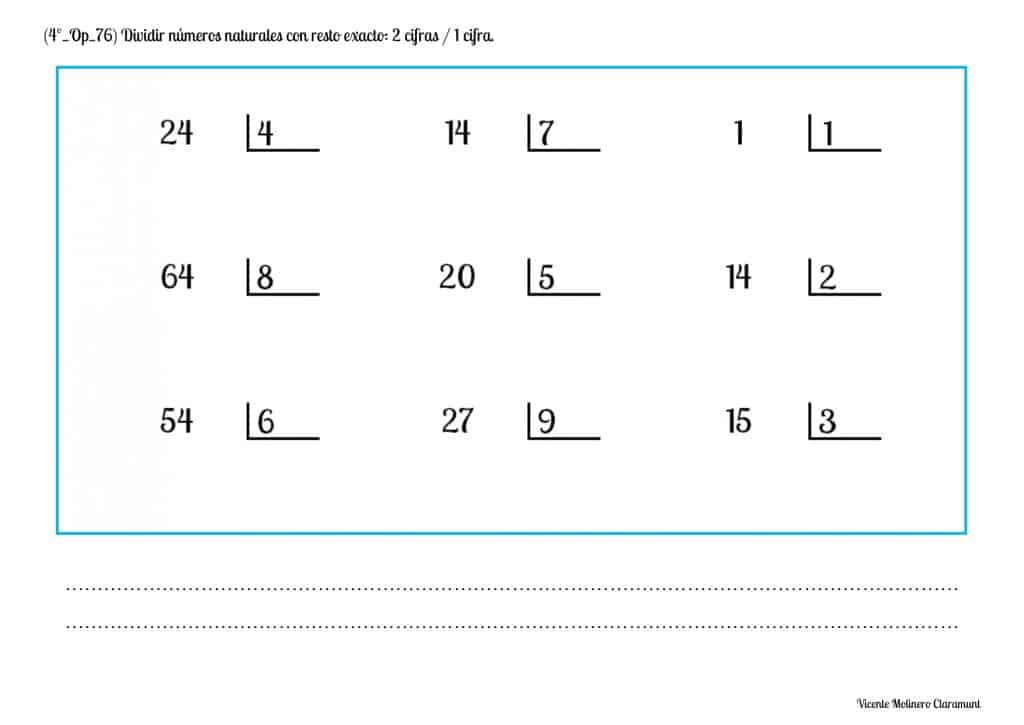 💙 DIVISIÓN POR 1 CIFRA 💙 Cuarto de Educación Primaria (9 años)