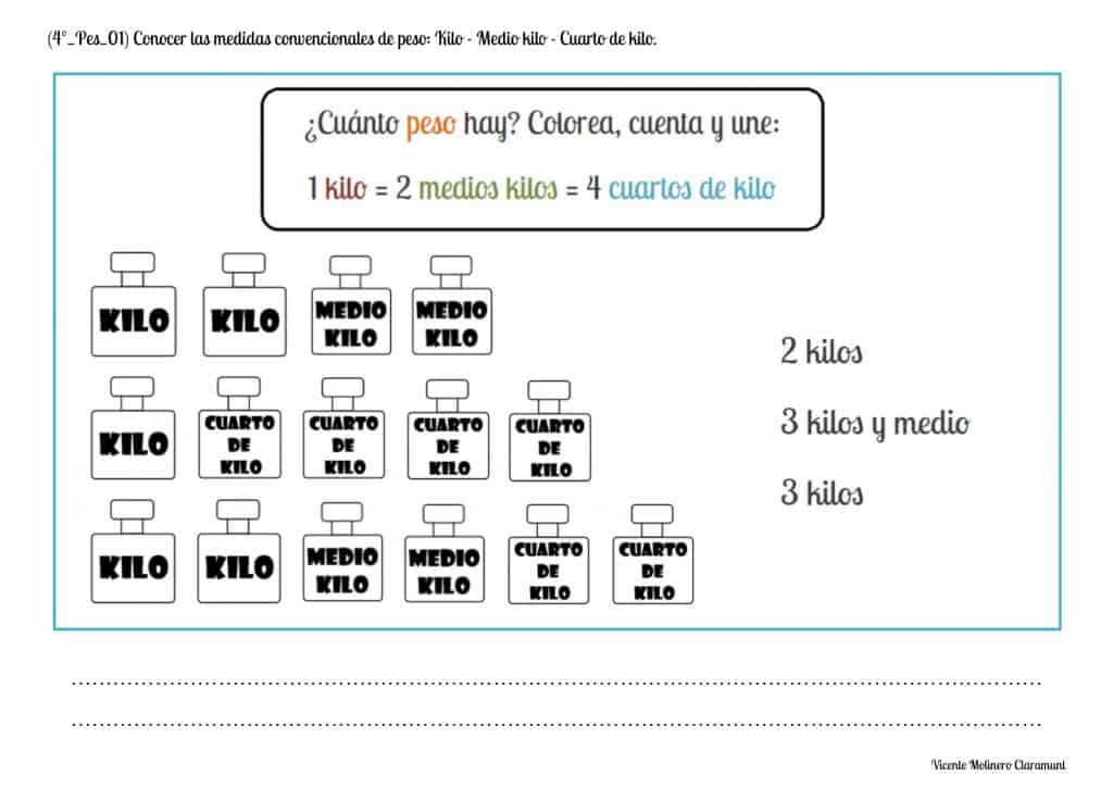 💙 MEDIDAS DE MASA Y PESO 💙 Cuarto Educación Primaria (9 años)