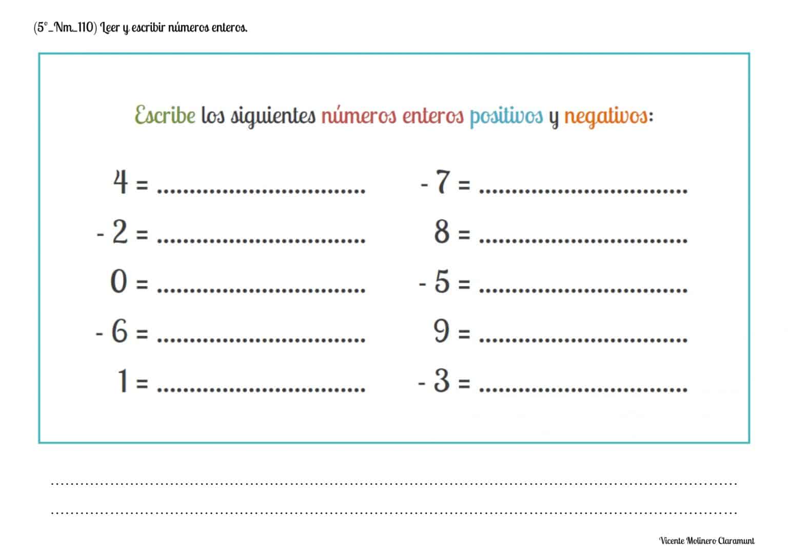💙 NÚMEROS ENTEROS 💙 Quinto Educación Primaria (10 años)