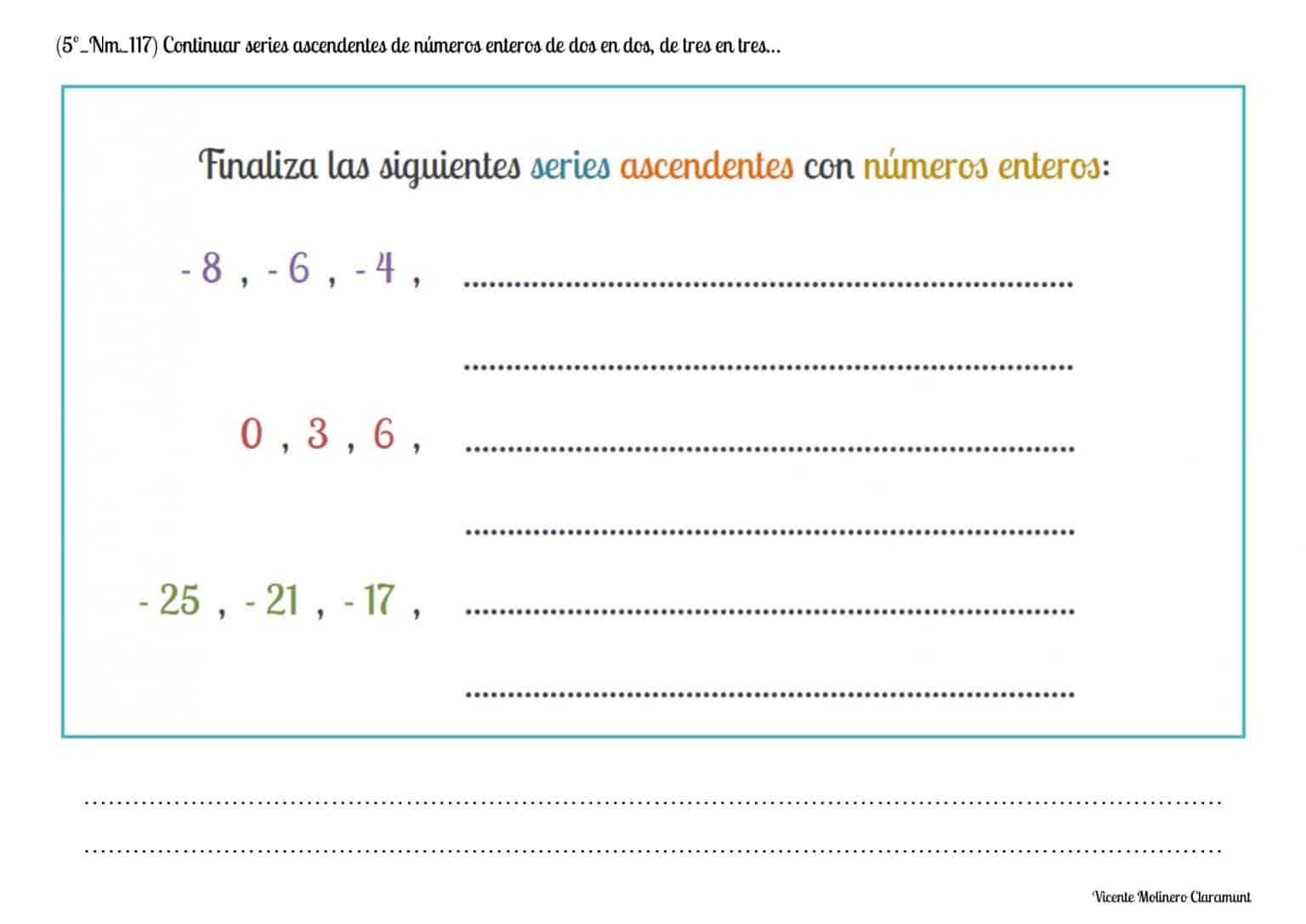 💙 NÚMEROS ENTEROS 💙 Quinto Educación Primaria (10 años)