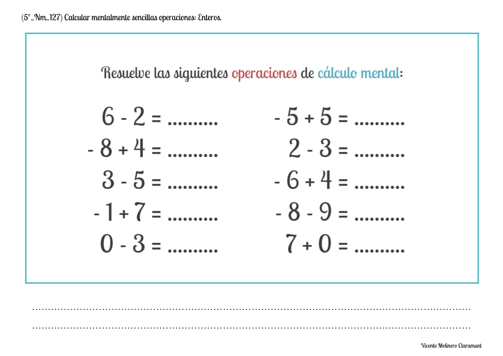 💙 NÚMEROS ENTEROS 💙 Quinto Educación Primaria (10 años)